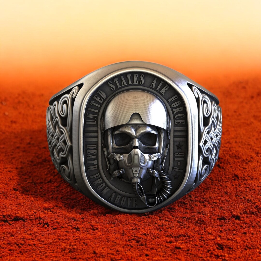USAF Skull Pilot Ring, 925 Sterling Silver Military Ring, Death From ...