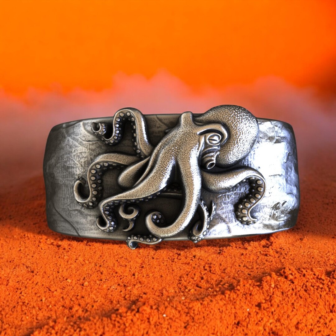 Octopus Ring, 925 Sterling Silver Nautical Sea Creature Ring for Men ...