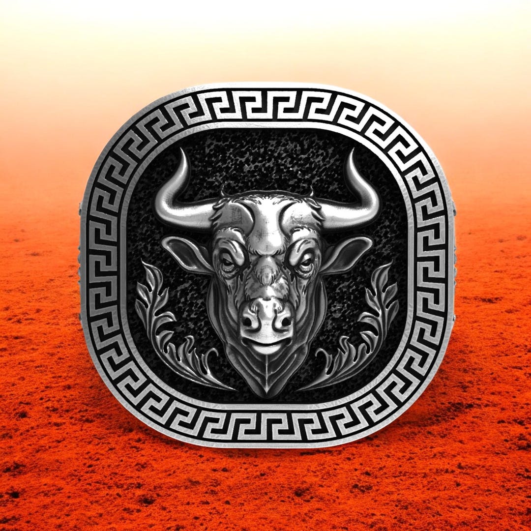 Taurus Bull Ring, 925 Sterling Silver Zodiac Ring for Men, Greek ...
