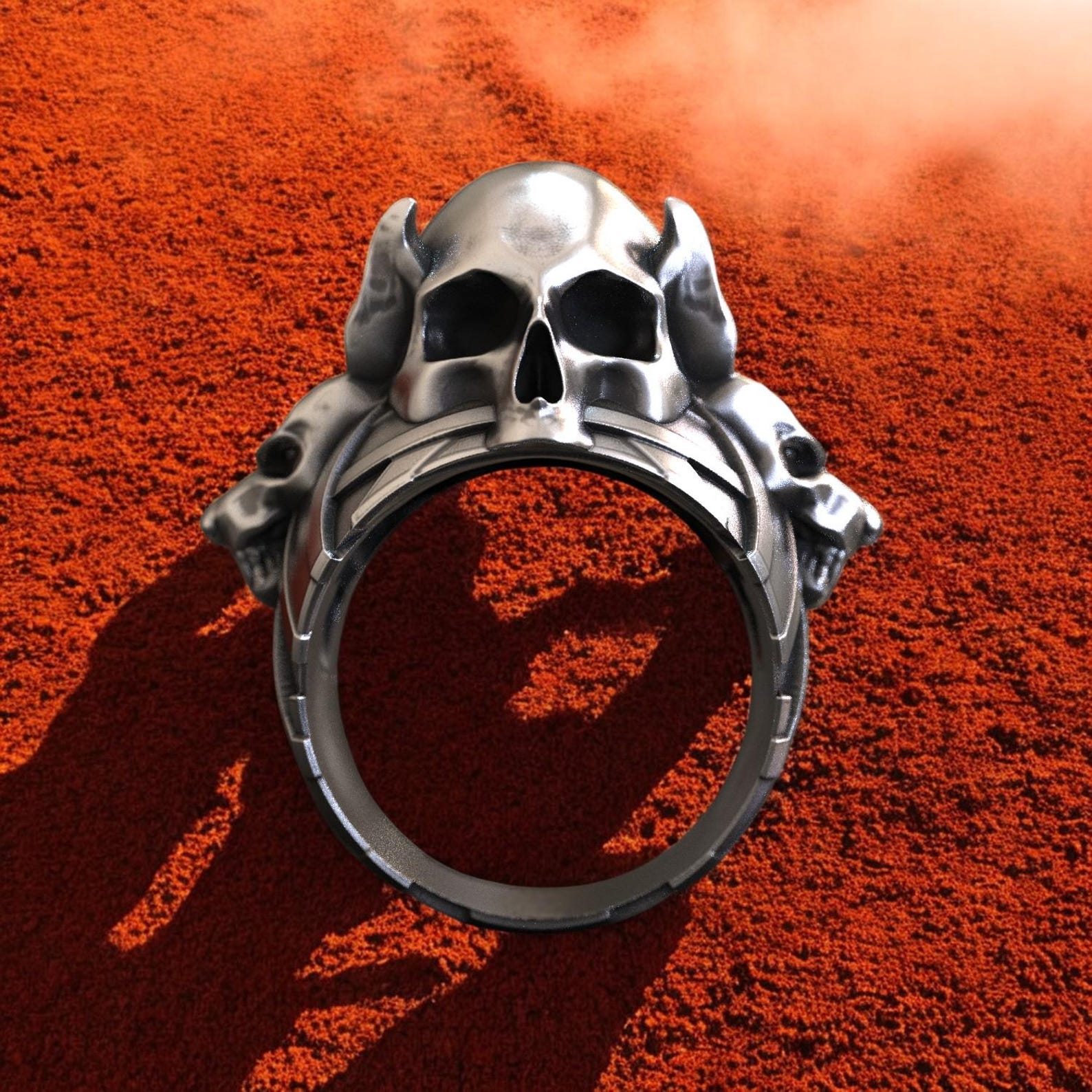 Demon Skull Ring, 925 Sterling Silver Gothic Biker Ring, Handmade Devil ...