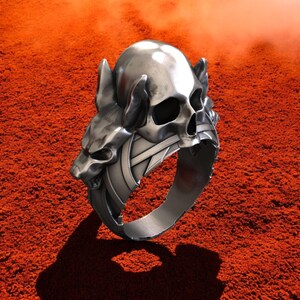 Demon Skull Ring, 925 Sterling Silver Gothic Biker Ring, Handmade Devil ...