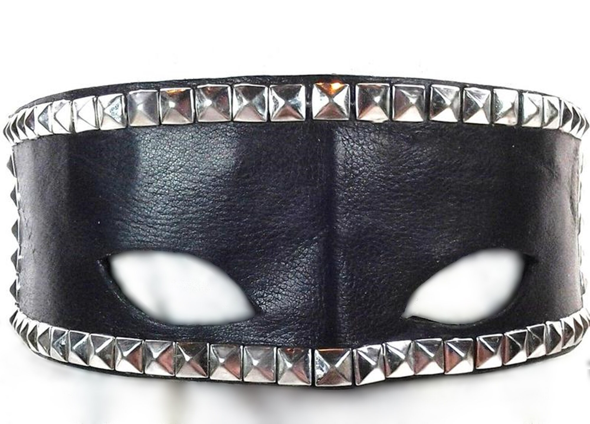 Studded Black Leather Voyeur Mask. Handset Chrome Pyramid Studs. Lined ...