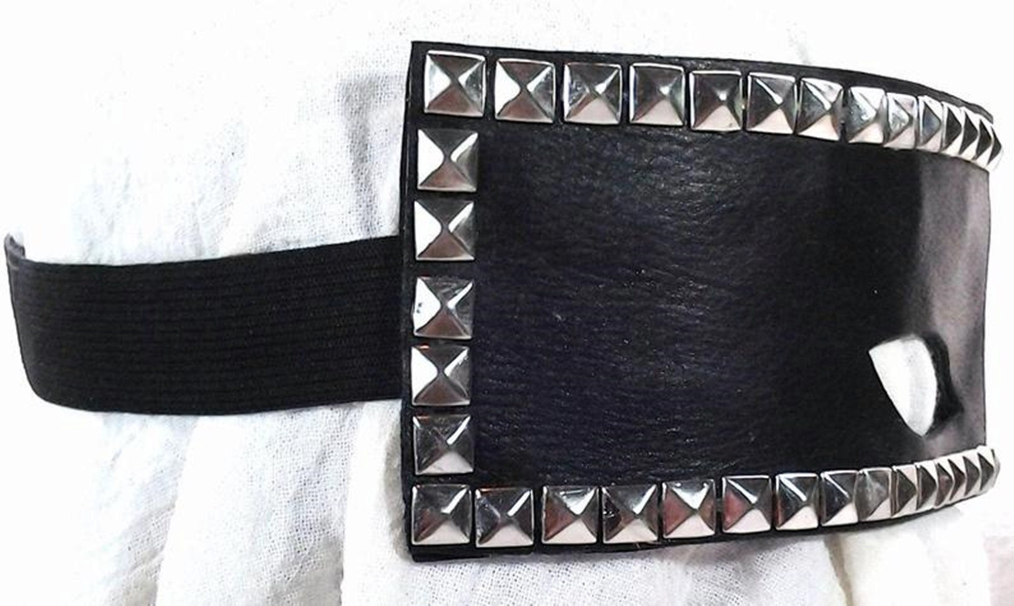 Studded Black Leather Voyeur Mask. Handset Chrome Pyramid Studs. Lined ...