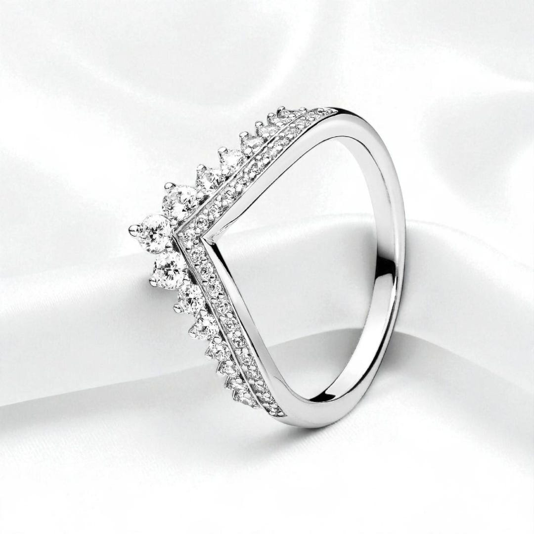 Silver Wishbone Tiara Ring for Women, Sparkling Crystal Crown Band ...