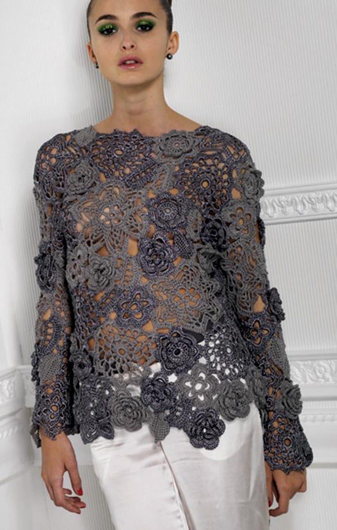 Irish Lace Crochet Floral Sweater PDF Pattern Size: 36-38 (4-6 USA) - Etsy