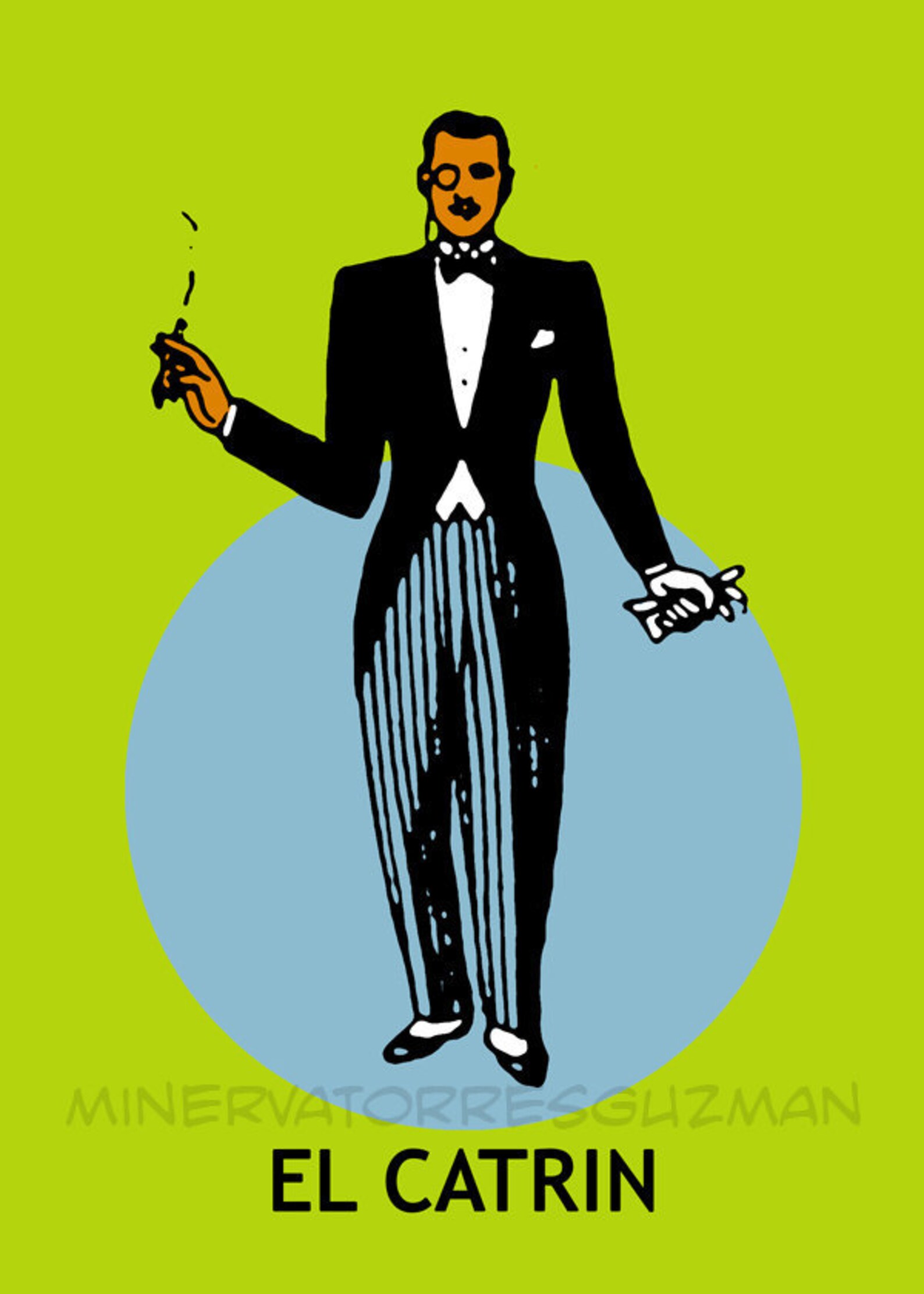 El Catrin Loteria Arte Pop Mexicano Grabado - Etsy España