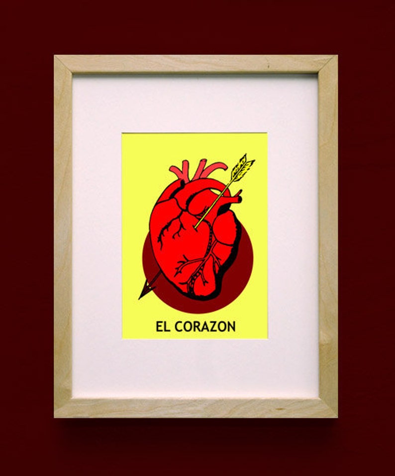 El Corazon Loteria Mexican Pop Art Print - Etsy