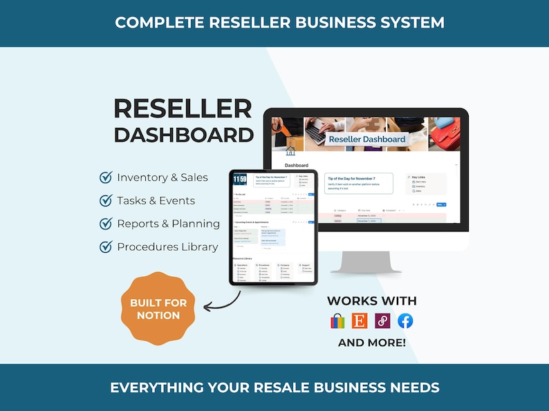 Notion Reseller Dashboard Template | Inventory & Sales Tracker, Reports ...