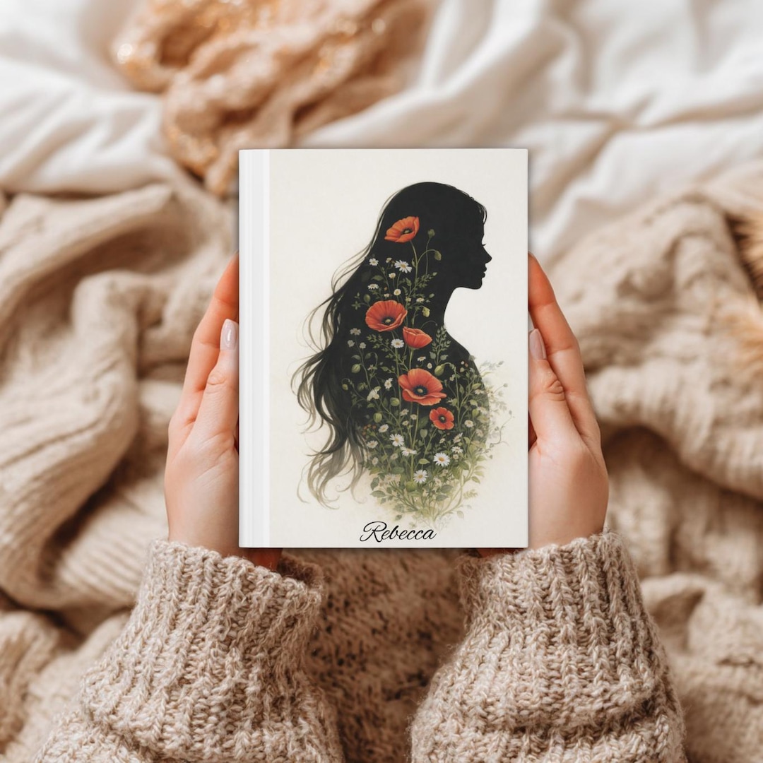Personalized Botanical Woman Silhouette Journal, Floral Art Notebook - Etsy
