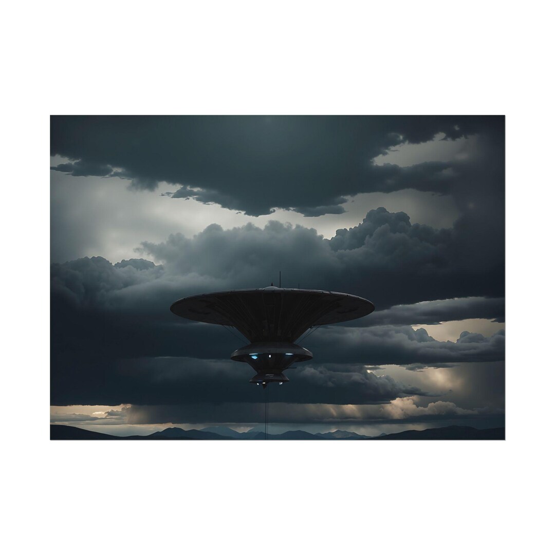 Rolled Posters, Stormy Skies UFO Wall Art Print, Alien Spaceship Poster ...