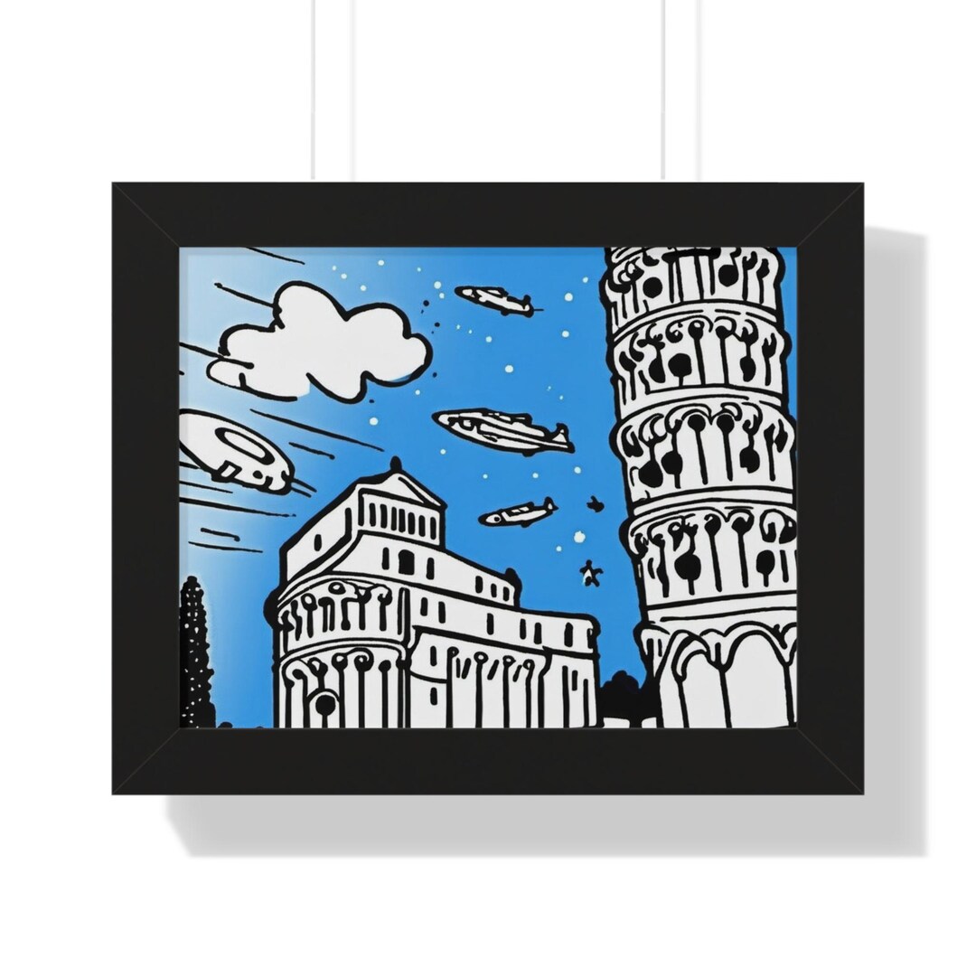 Framed Horizontal Poster - Ufos Over Pisa, Aliens Wall Art ...