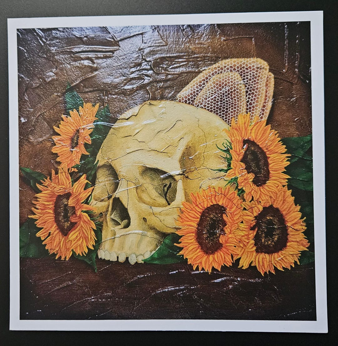 Skull and Sunflowers by Cat Healy, 8 Inch Square Matte Art Print - Etsy