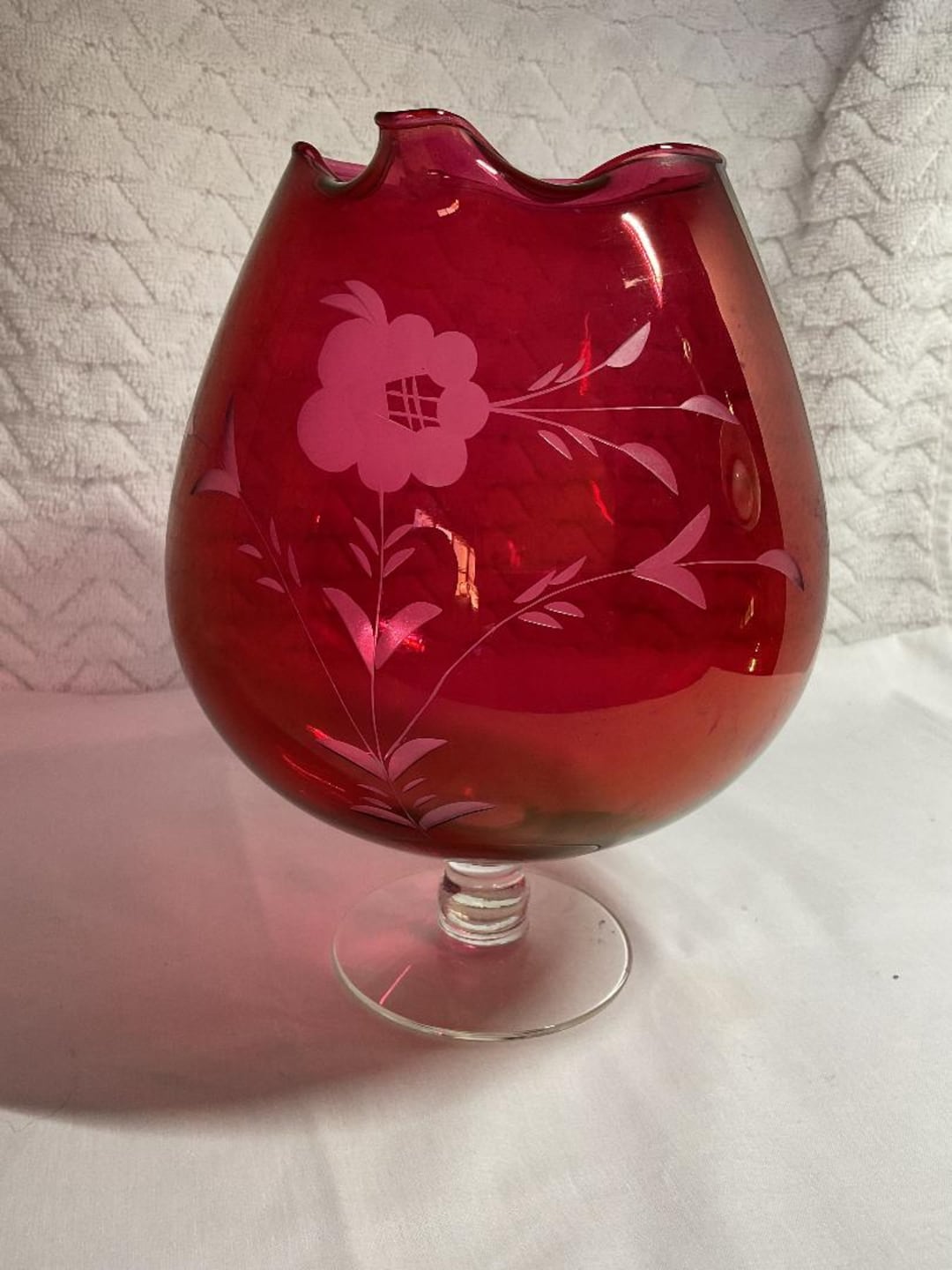 MCM Aynsley Cranberry Glass Pitcher W/etched Floral Design. - Etsy