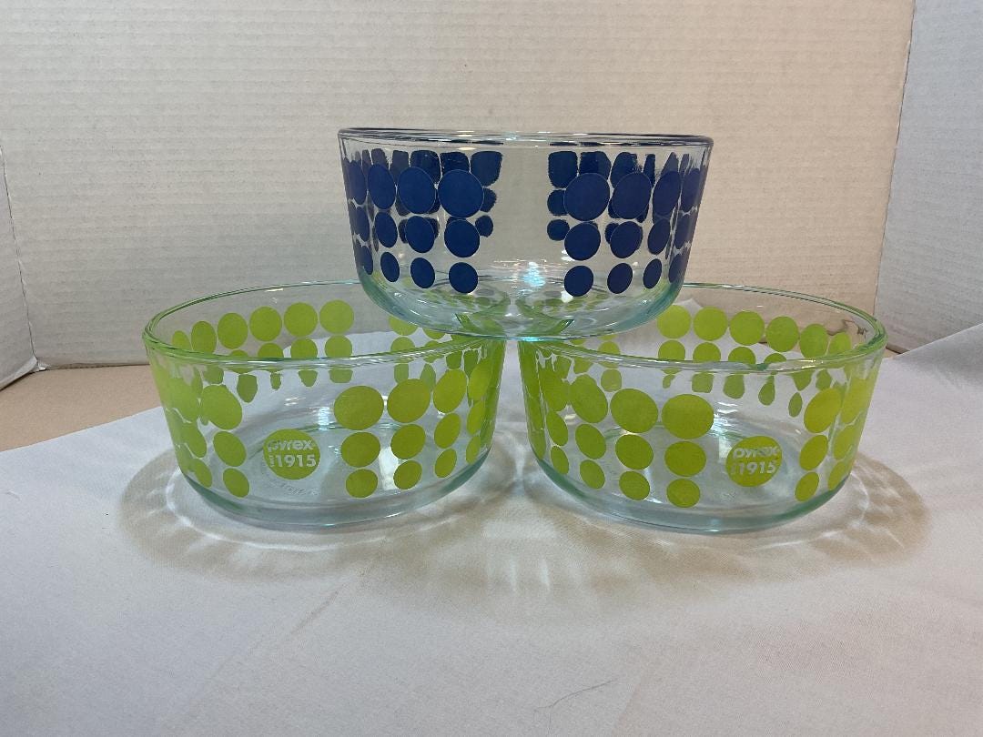 100th Anniversary Blue and Green Dot Pyrex Mixing Bowls - Etsy