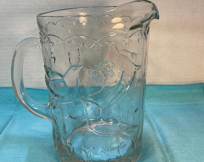 Colony Crafts 56 Oz Clear Glass Pitcher With Etched Birds Butterflies ...