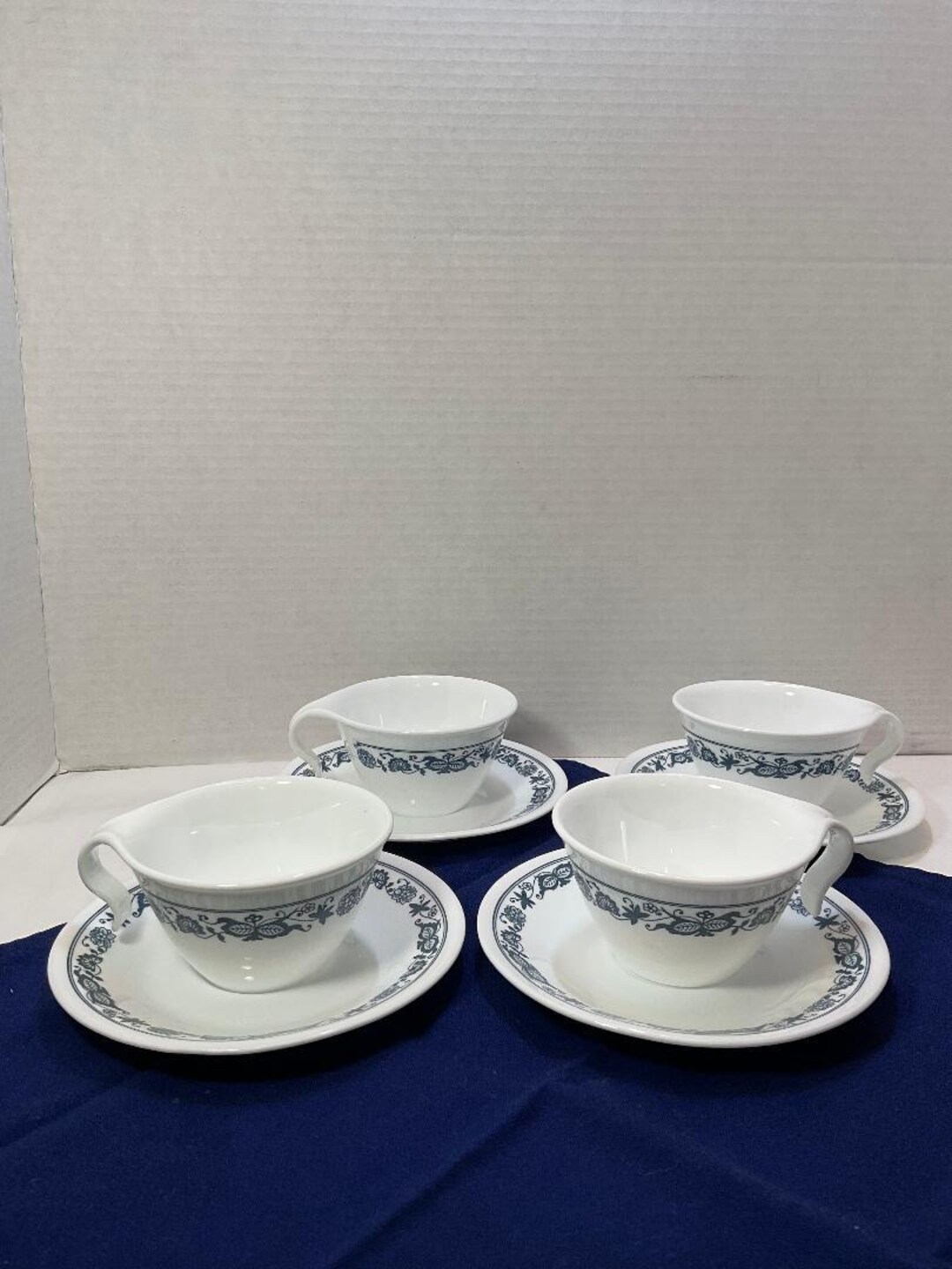 Set of 4 Corelle Old Town Blue Pattern Cups W/matching Saucers - Etsy