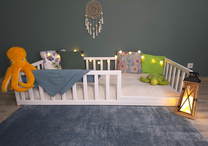 Toddler Floor Bed With Slats and Rails | Easy to Assemble Bed Ideal for ...