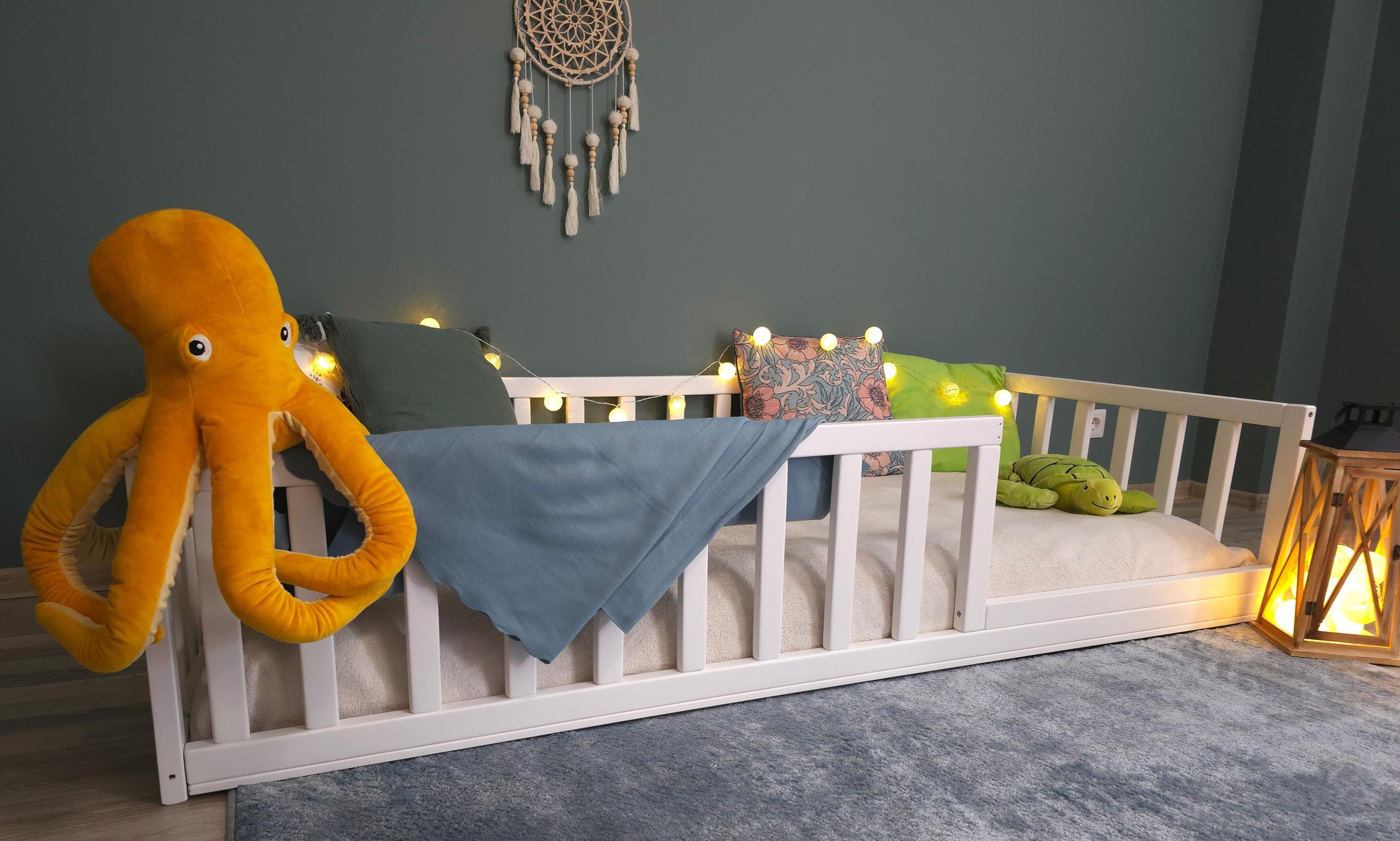 Toddler Floor Bed With Slats and Rails | Easy to Assemble Bed Ideal for ...
