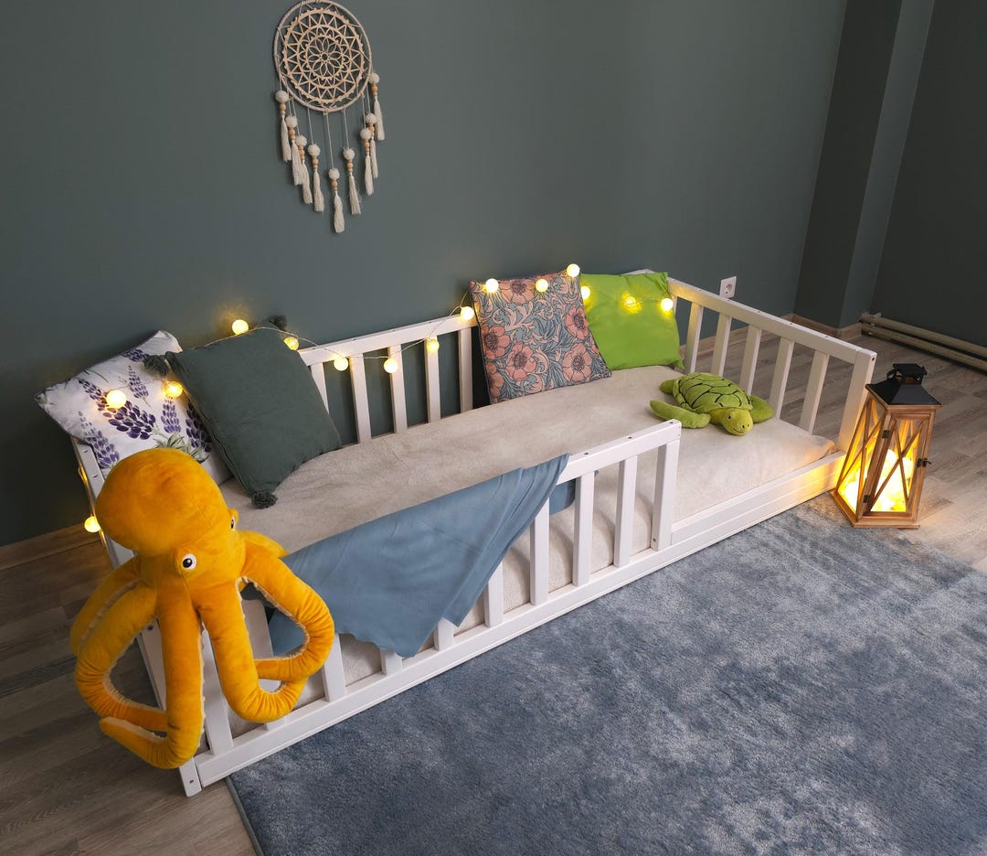 Toddler Floor Bed With Slats and Rails | Easy to Assemble Bed Ideal for ...