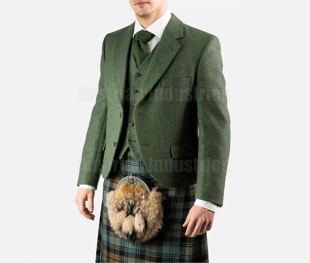 Scottish Men's Olive Green Argyle Jacket | Kilt Jacket With 5 Buttons ...