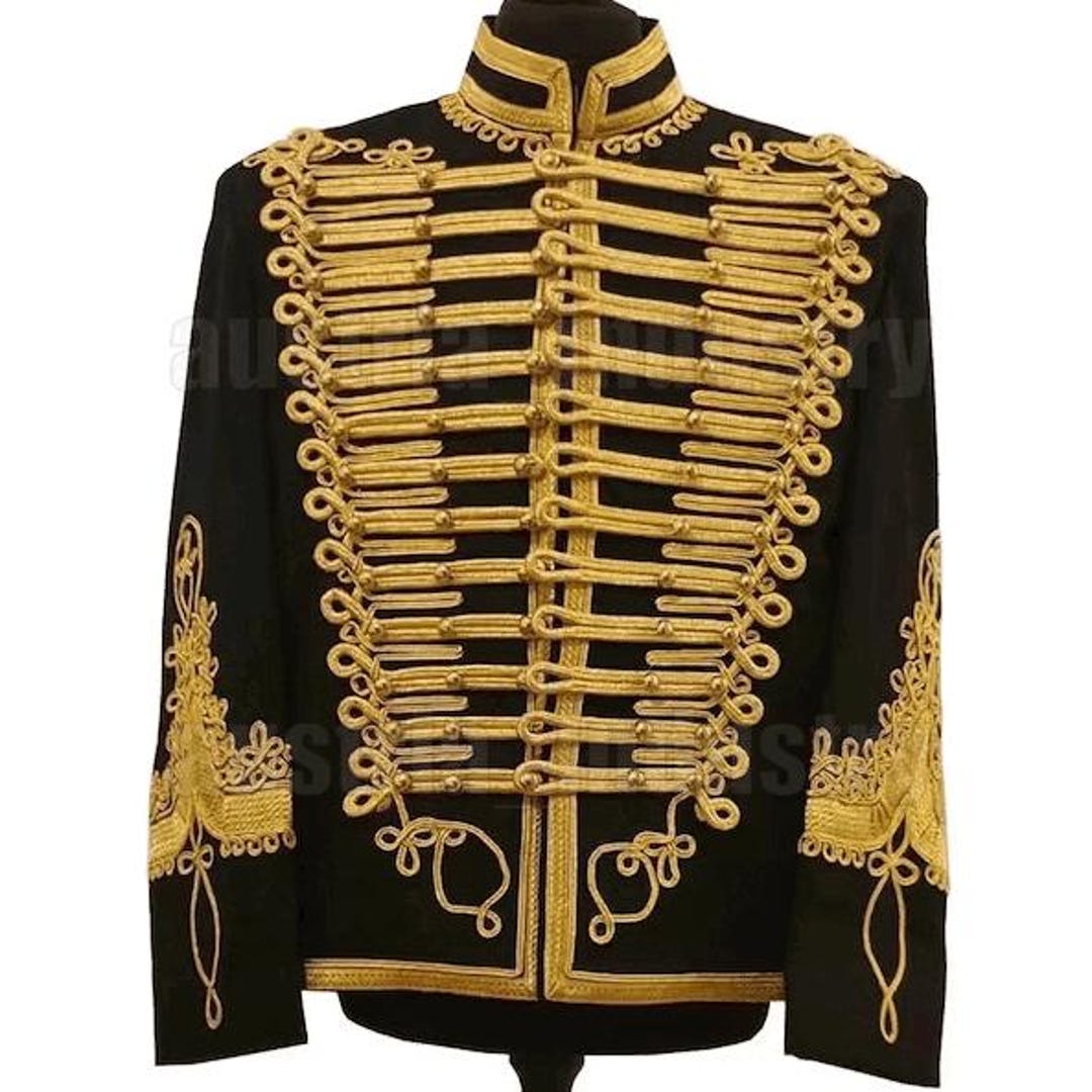 Men's Black Military Hussar Uniform Tunic Pelisse Jimi Hendrix Jacket ...