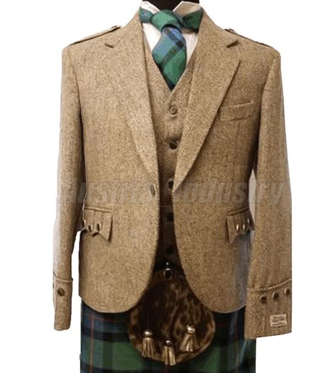 Men's Scottish Argyle Jacket Kilt Jacket With Vest Scottish Tweed Wool ...