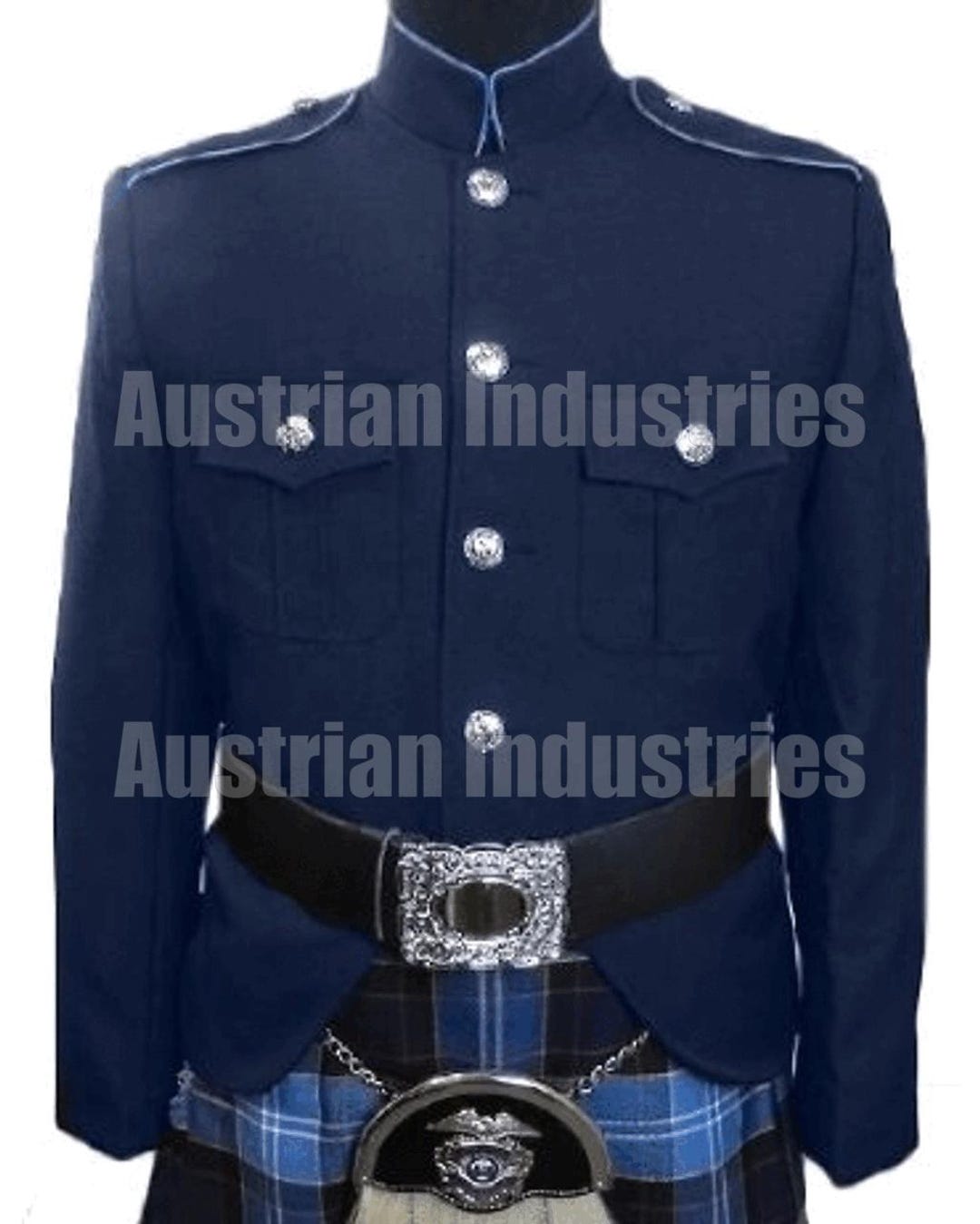 Scottish Navy Blue Class A Honour Guard Kilt Jacket With Blue Trim and ...