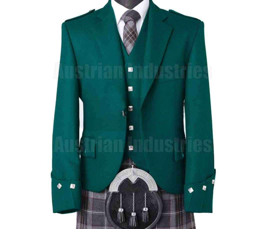 Scottish Men's Lovat Green Argyle Kilt Jackets | Kilt Jacket With Vest ...