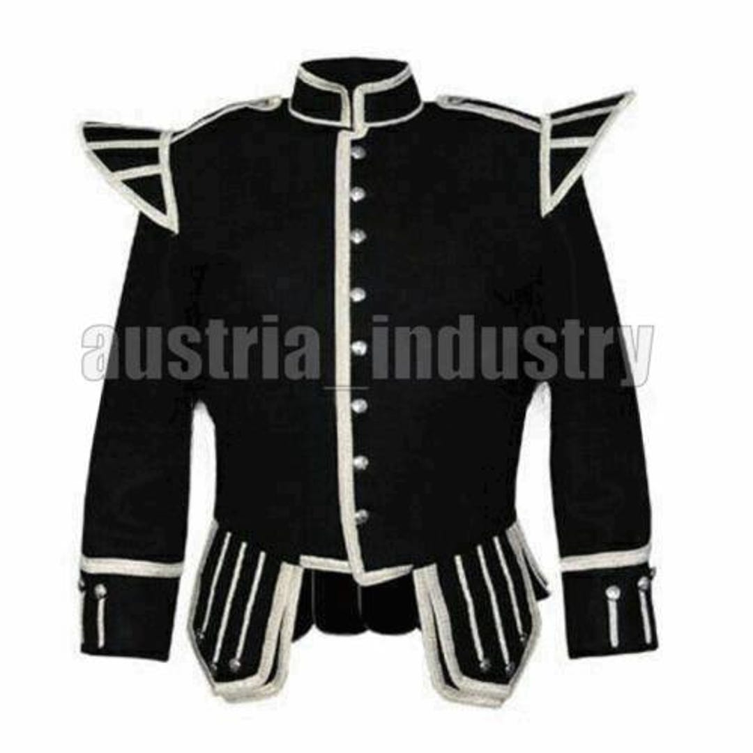Scottish Black Military Doublet Wool Jacket | Black Doublet With Silver ...