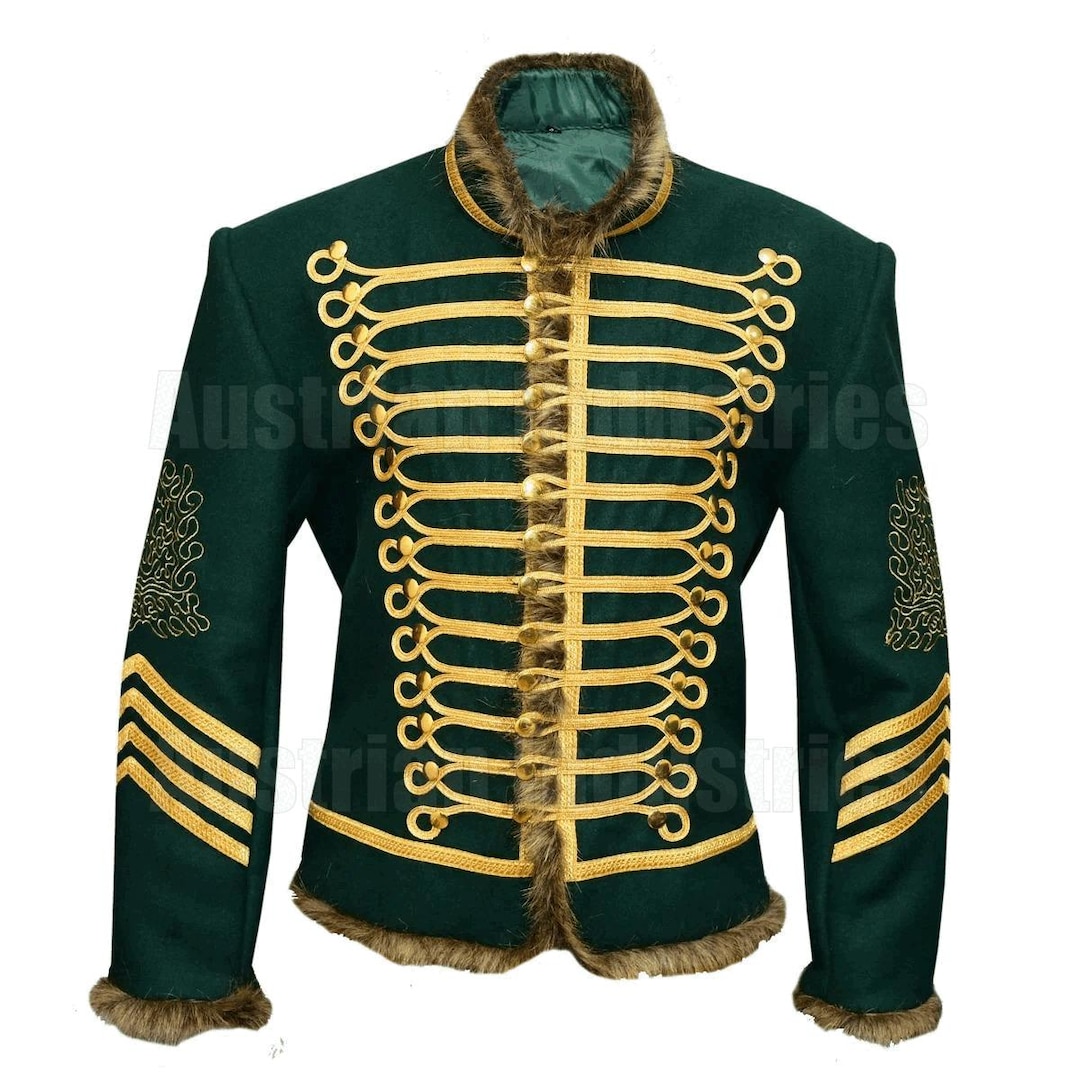 Men's Green Wool Hussar Jacket | Custom Napoleonic Military Tunic Jimi ...