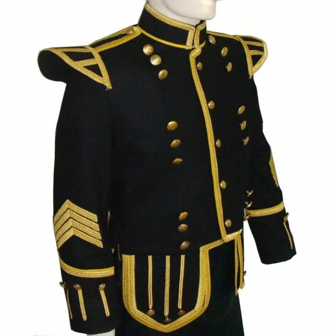 Scottish Military Doublet Jacket | Black Wool With Gold Trim - Etsy