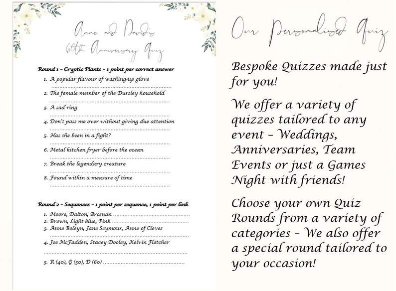 10 Round Personalised Quiz for Any Occasion - by Quiztailor - Etsy
