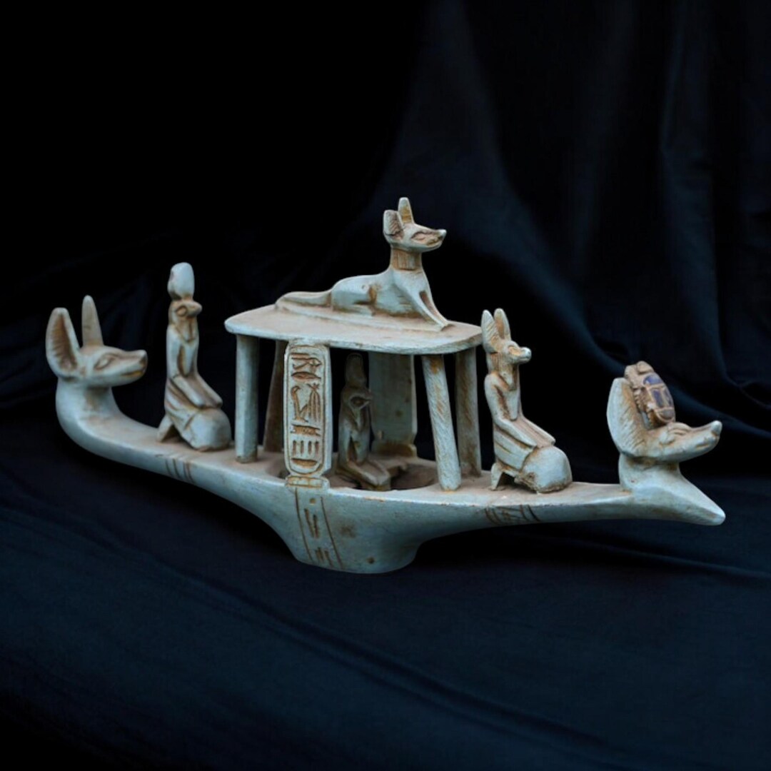 Rare Pharaonic Boat Statue of God Anubis & Horus Ancient Egyptian ...