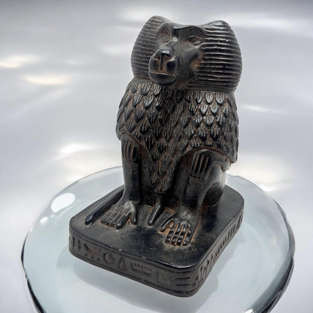 Statue of Egyptian God Baboon - Black Stone Artifact - Monkey God ...