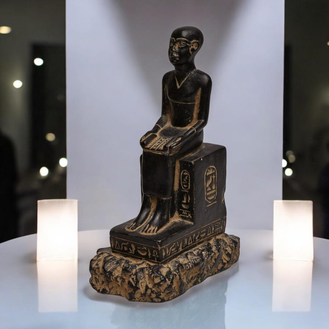 Ancient Egyptian Imhotep Statue – Rare Seated Stone Sculpture Holding ...