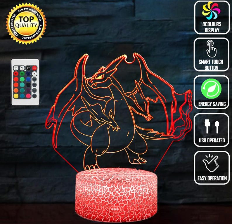 Custom Made - Pkmn Mega Charizard Y Plate Lamp / Night Light - Multi ...