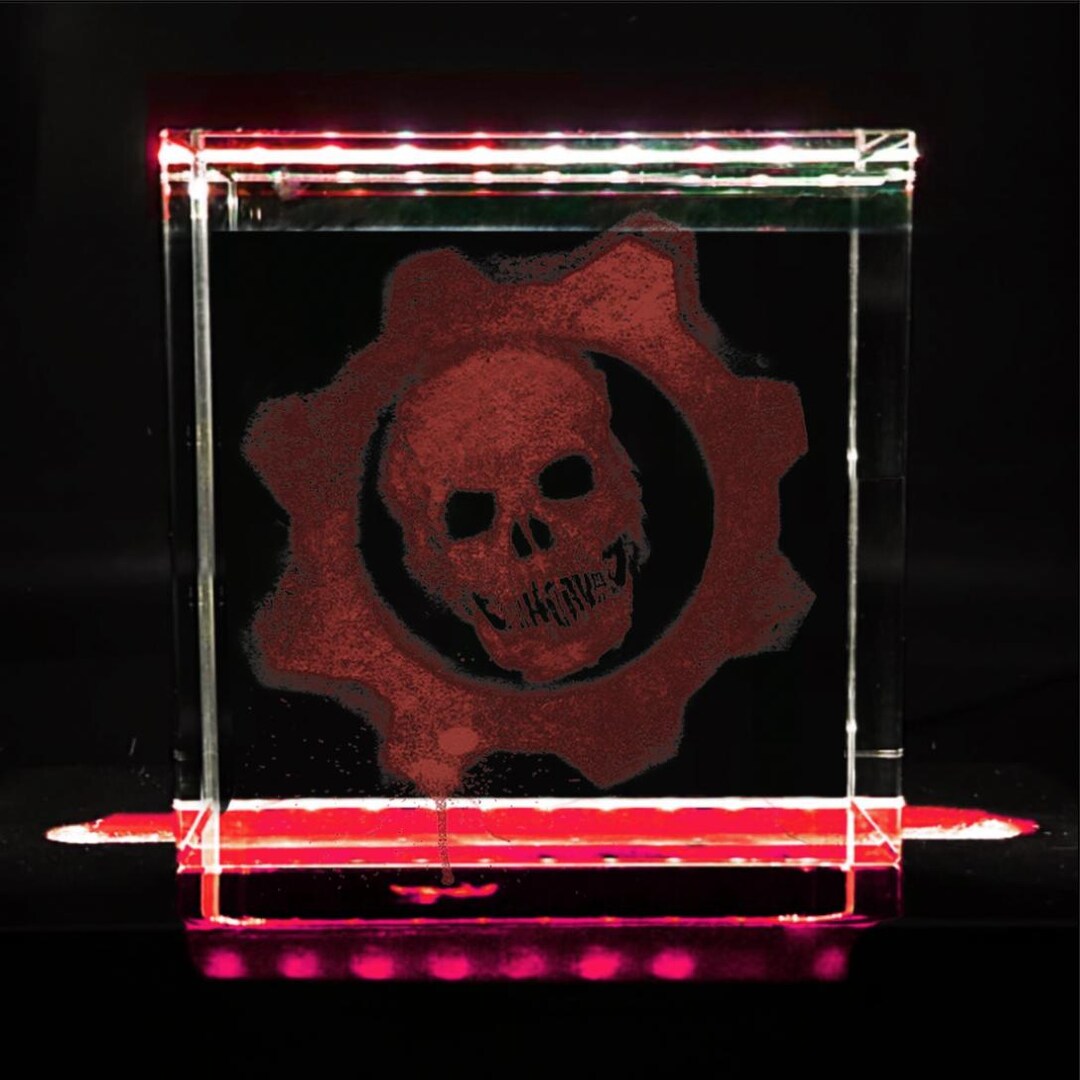 Custom Made - 3D GOW Cog Logo LED Laser Engraved Color Changing Crystal ...
