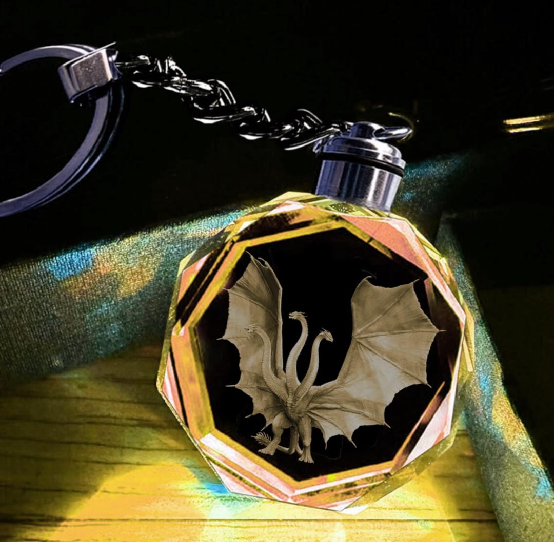 Custom Hand Made - King Ghidorah LED Color Changing K9 Crystal Keychain ...