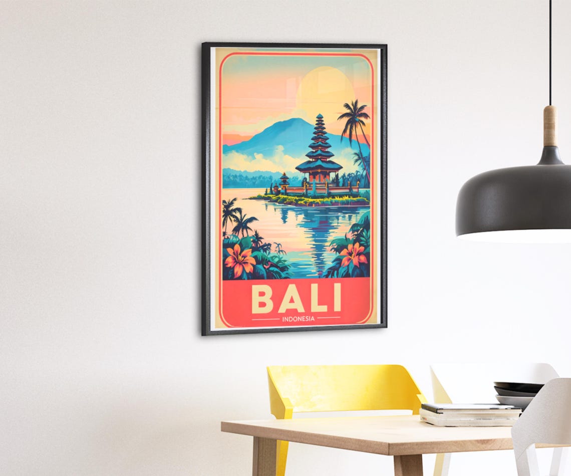Bali Travel Poster - Tropical Indonesia Wall Art, Island Paradise Decor ...