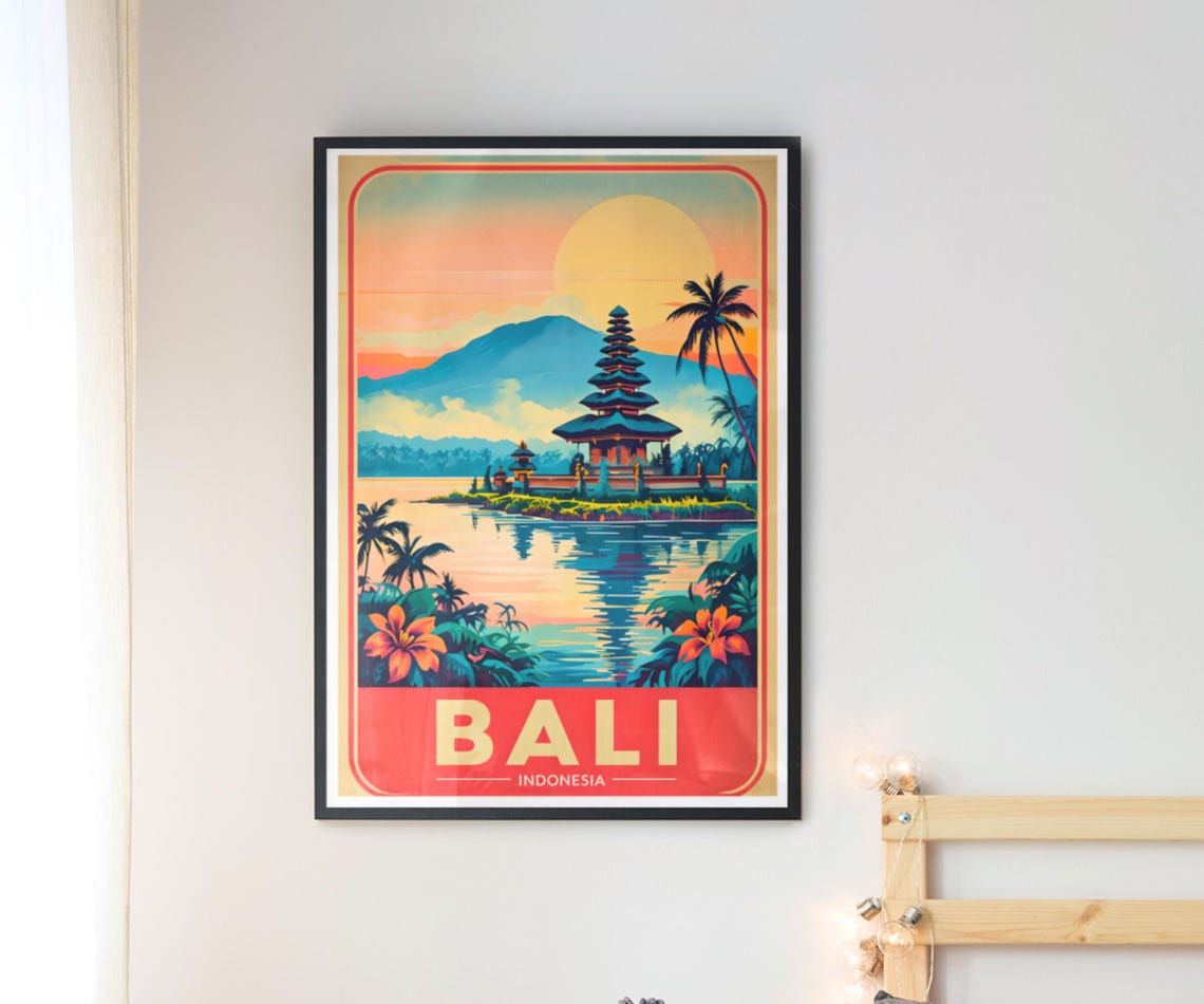 Bali Travel Poster - Tropical Indonesia Wall Art, Island Paradise Decor ...