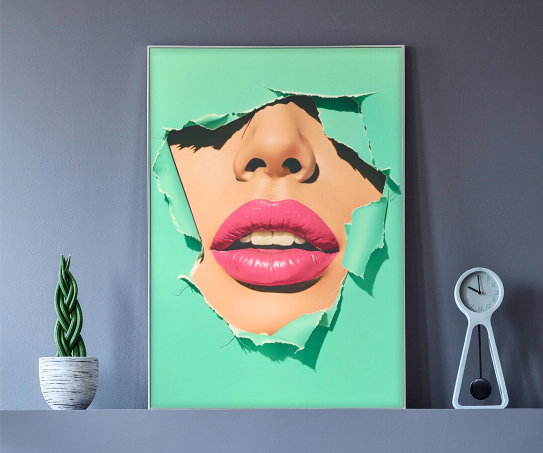 Bold Pink Lips Poster - Green Background Wall Art - Modern Makeup ...