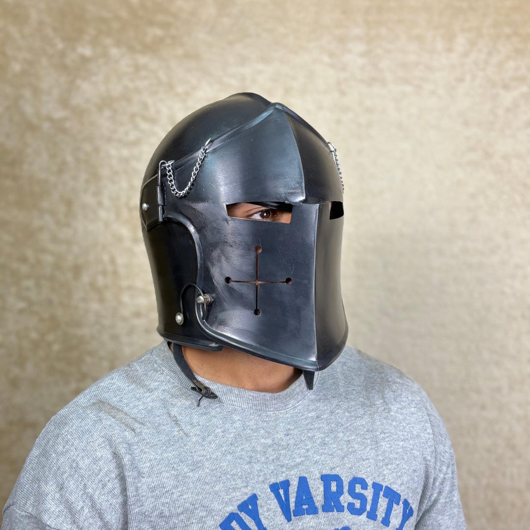 Black Barbuta Knight Helmet With Visor – 18g Steel Medieval Armor for ...