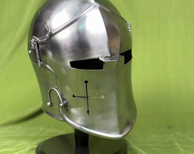 Silver Barbuta Knight Helmet With Visor – 18g Steel Medieval Armor for ...