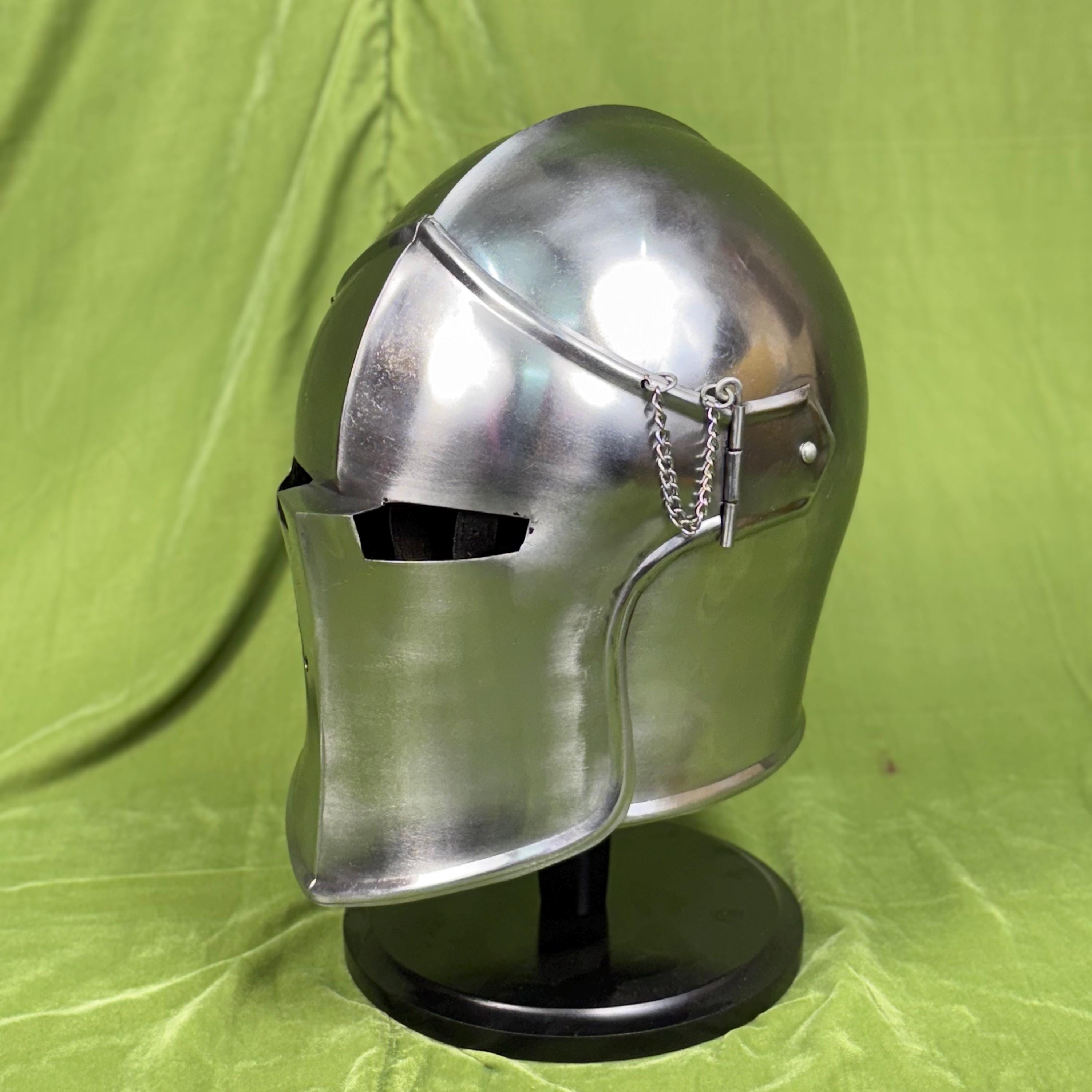 Silver Barbuta Knight Helmet With Visor – 18g Steel Medieval Armor for ...