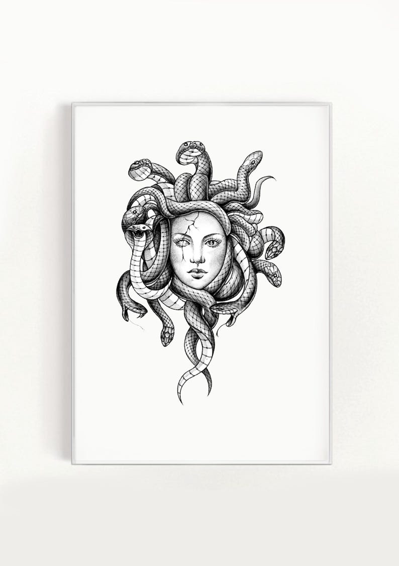 Medusa High Detail Hand Drawn Tattoo Style Printable Artwork. - Etsy