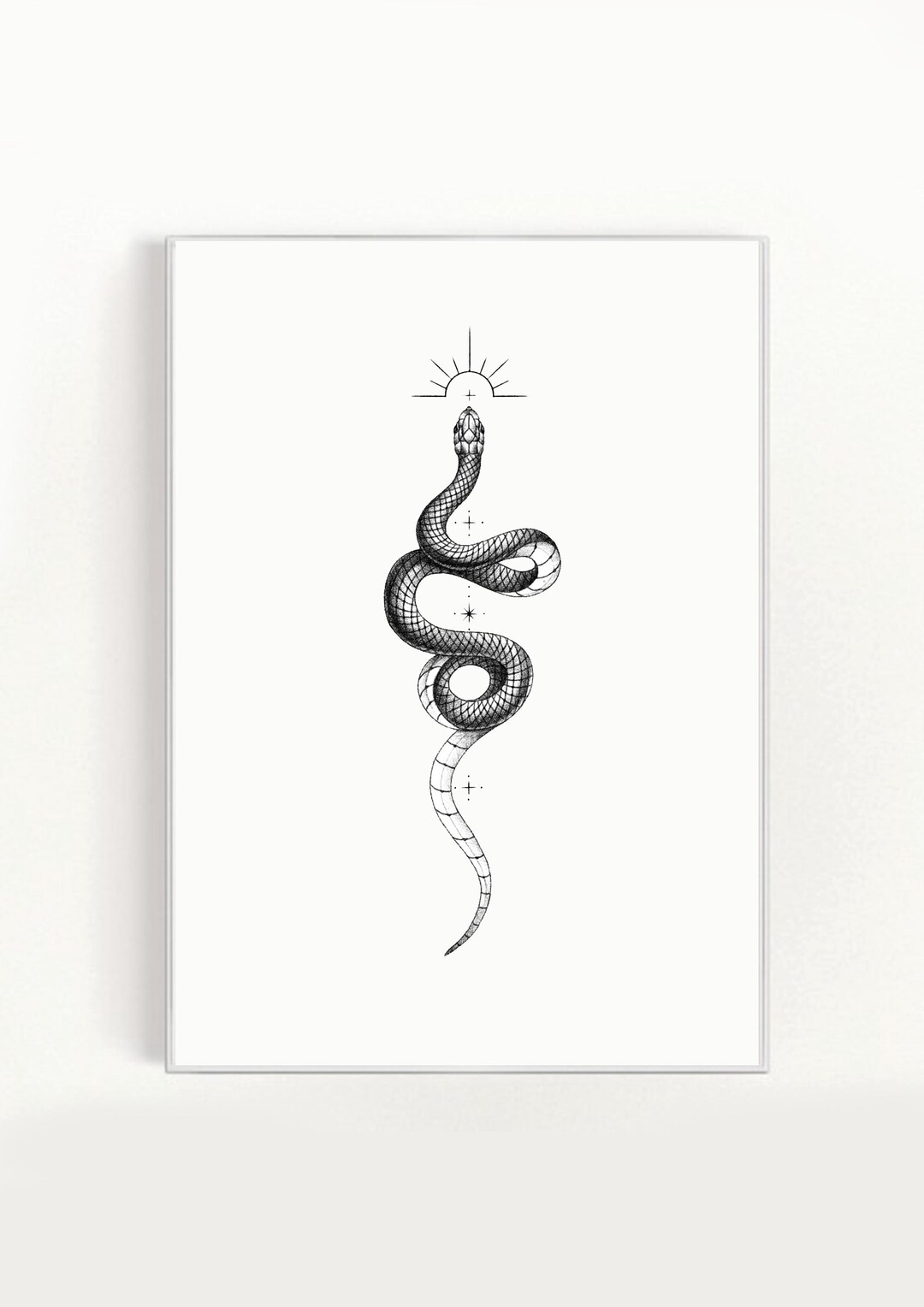 Snake Sun Ornamental Hand Drawn Fine Line Boho Tattoo Style Printable ...