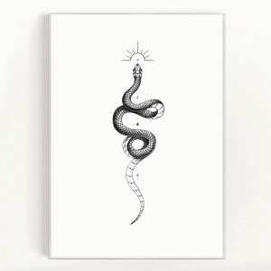 Snake Sun Ornamental Hand Drawn Fine Line Boho Tattoo Style Printable ...