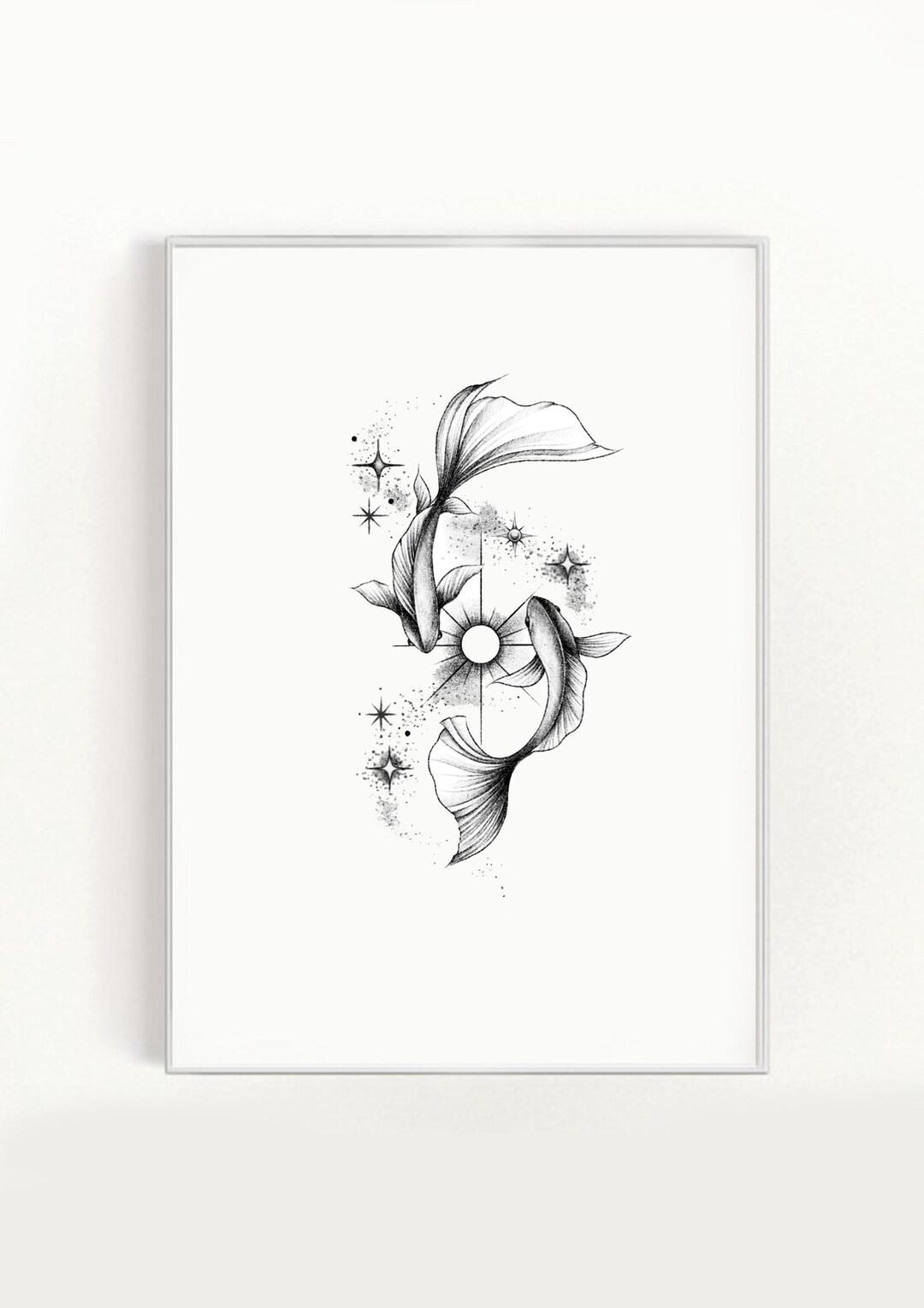 Pisces Koi Fish Star Sign Galaxy Fine Line Boho Tattoo Style Printable ...