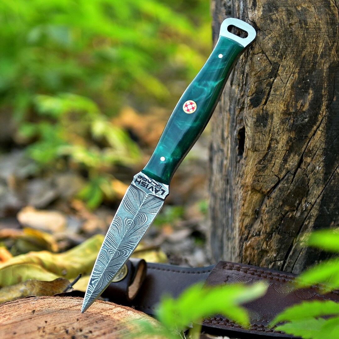 Handmade Damascus Utility Athame Knife Resin Handle With Sheath ...