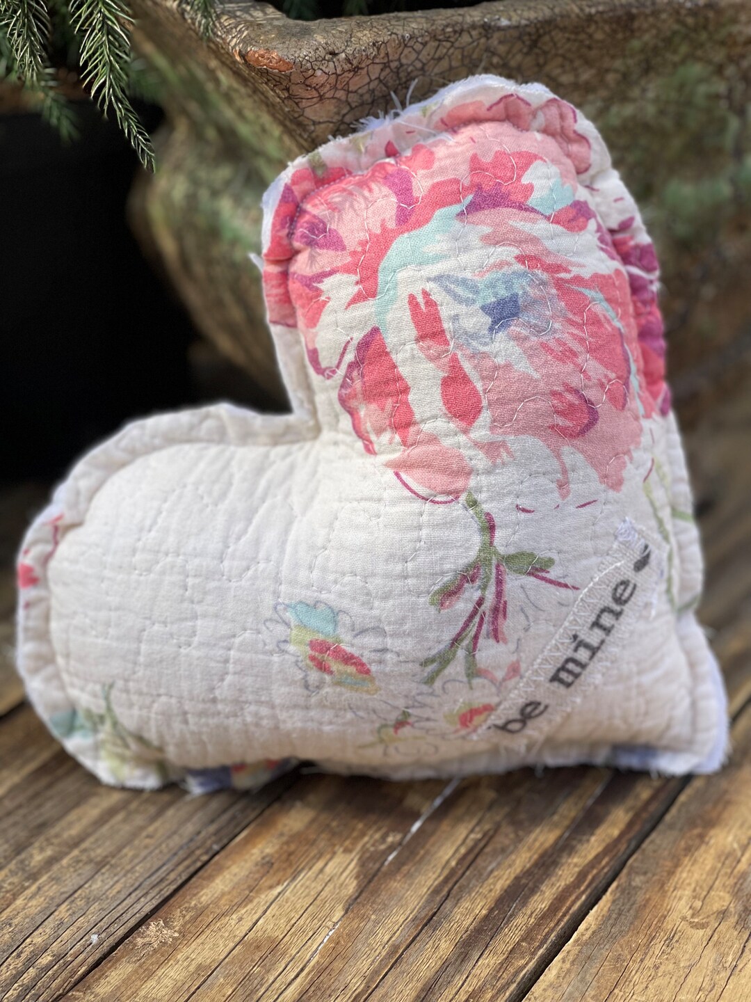 Valentine Heart Pillow, Upcycled Quilt Pillow, Love Message Pillow ...
